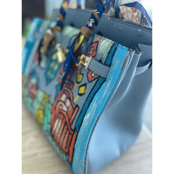 Anca Barbu | Bags | Anca Barbu Satchel Blue Extra Large Painting ...